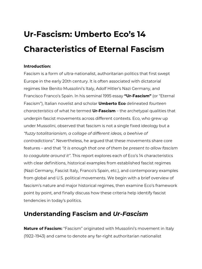 Ur Fascism | PDF | Fascism | Benito Mussolini