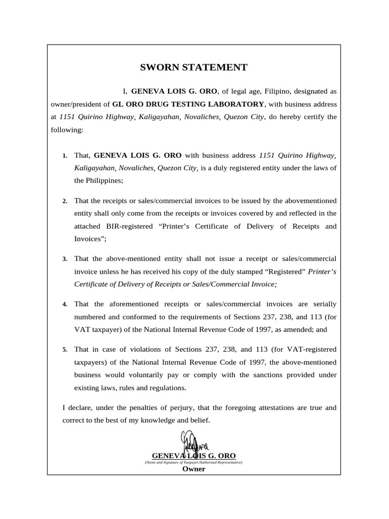 Sworn Statement | PDF