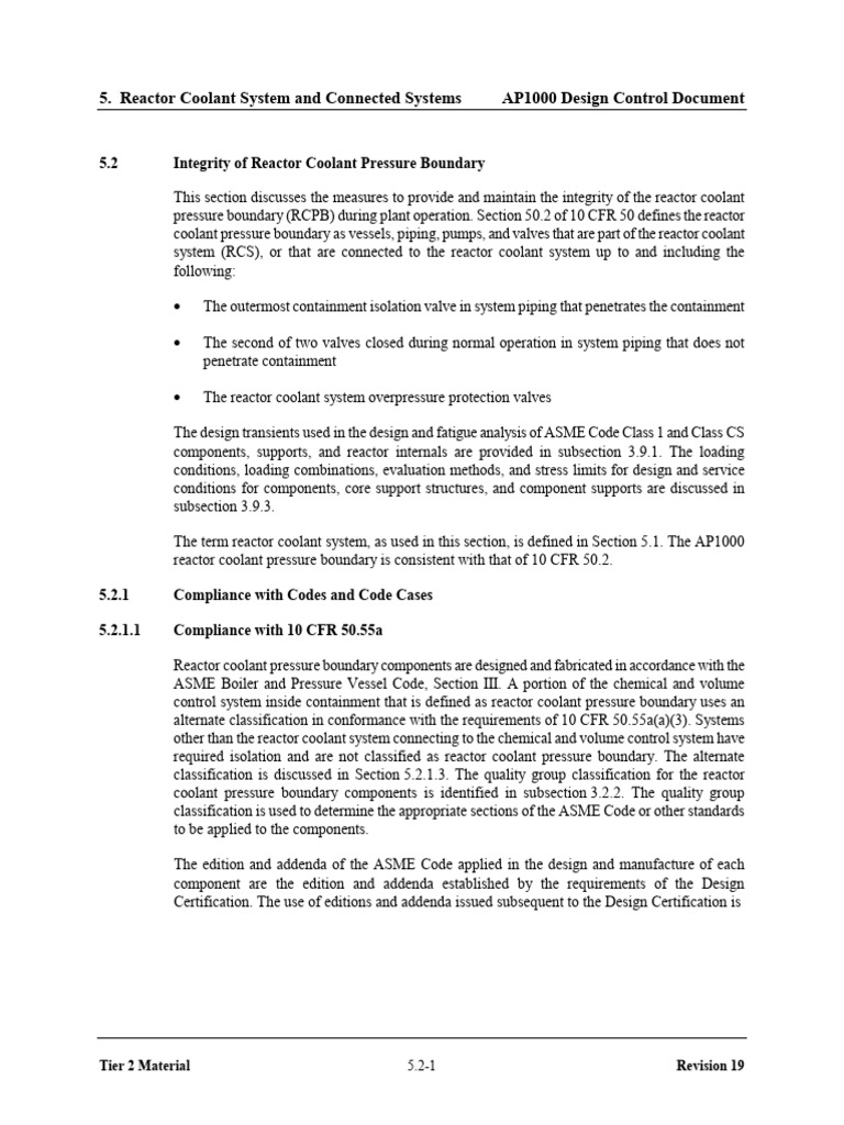 Westinghouse AP1000 DCD Rev. 19 - Tier 2 Chapter 5 - Reactor Coolant ...