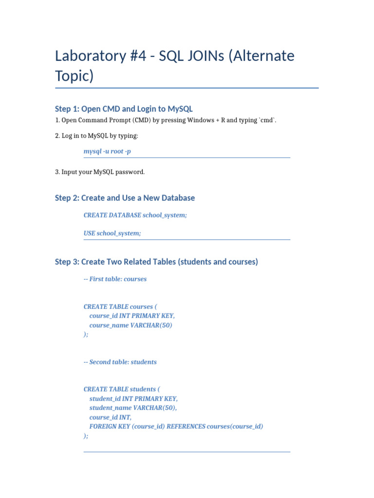 Laboratory 4 SQL Joins Alternate Topic | PDF