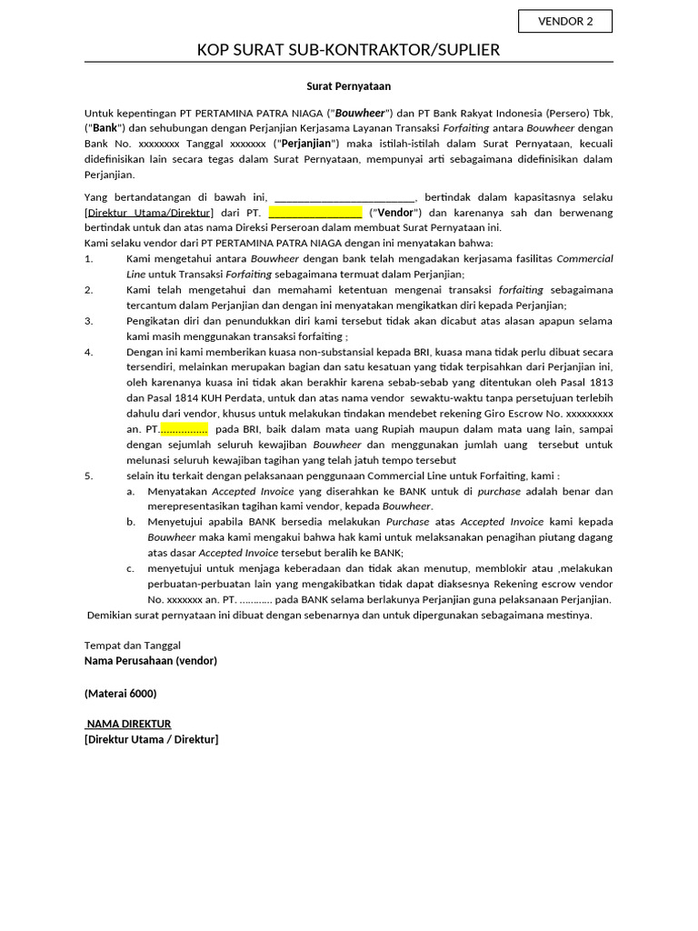 Surat Pernyataan Vendor | PDF