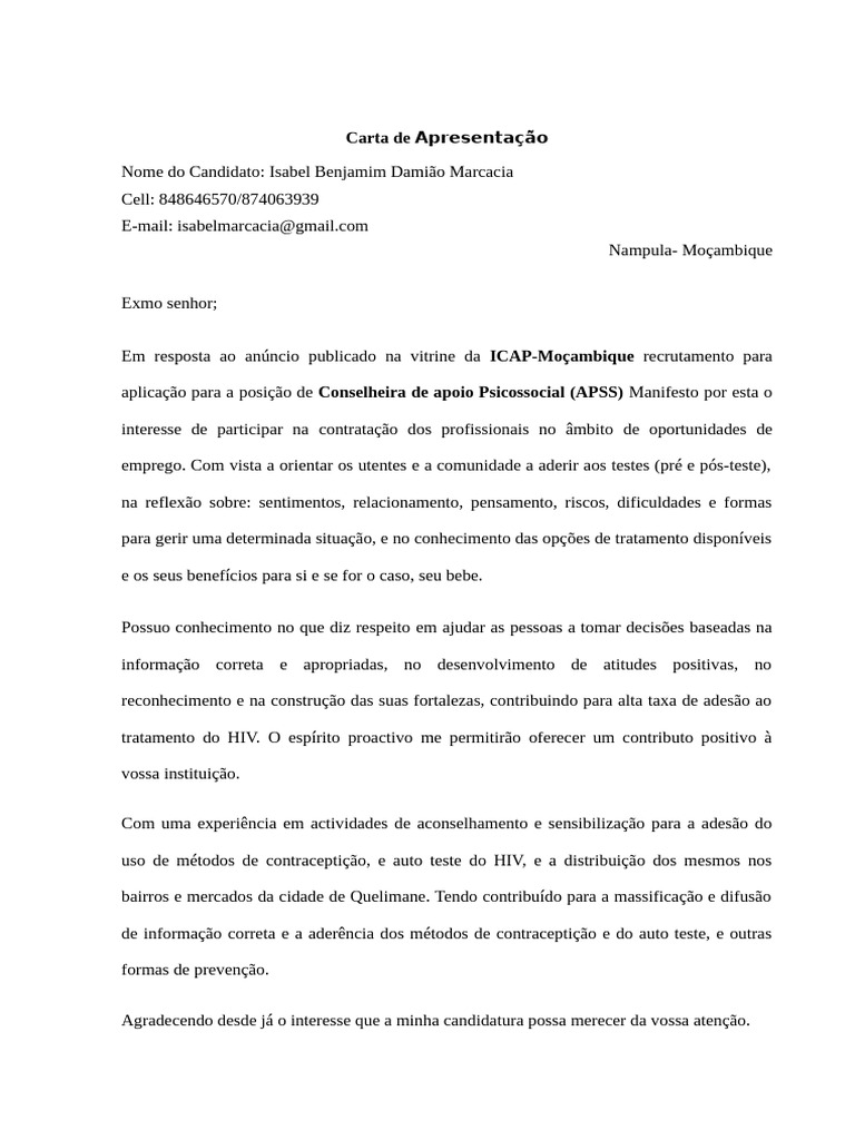 Carta de Apresentação Isabel Marcacia Ac | PDF