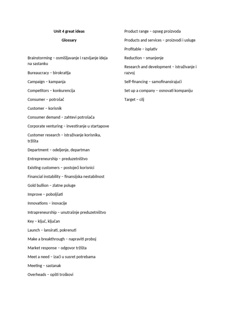 Unit 4 Great Ideas, Glossary | PDF