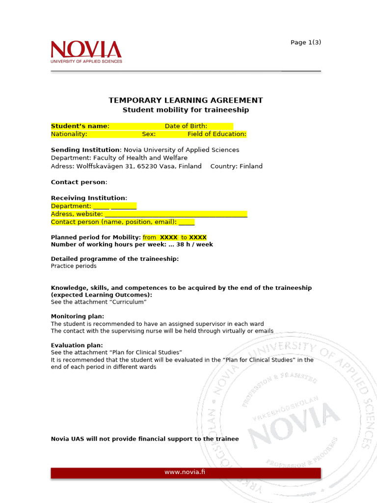 Temporary Learning Agreement | PDF | Quality Management