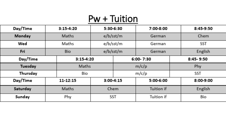Tution Time Table | PDF