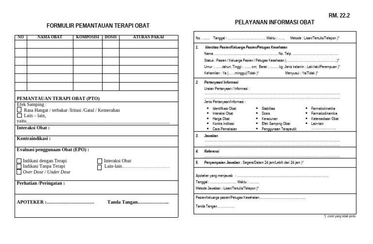 FORMULIR PEMANTAUAN TERAPI OBAT Dan Pio | PDF