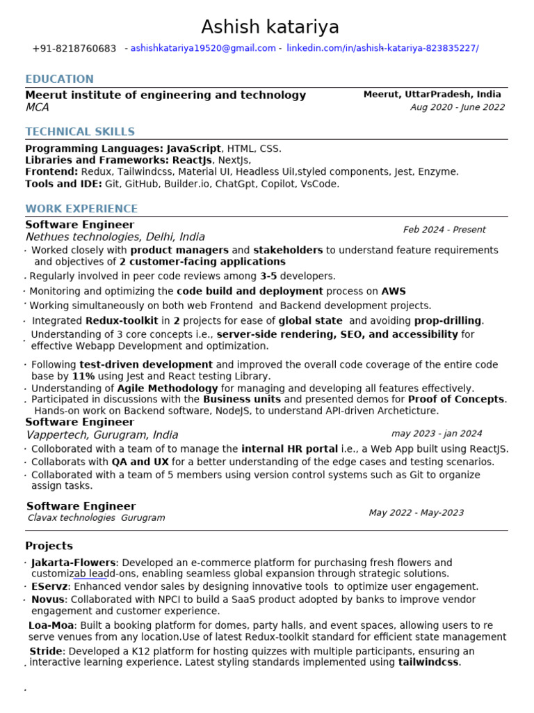 Ashish Resume React-1 | PDF | Software Engineering | Computing