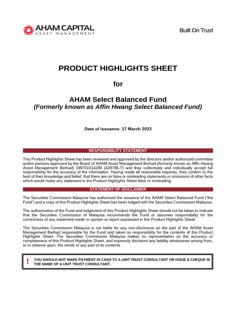 AHAM Select Balanced Fund Overview | PDF | Investment Fund | Derivative ...