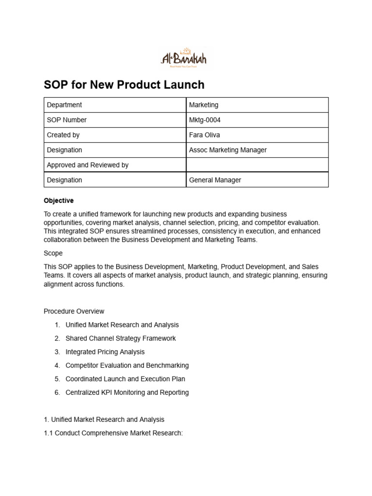 New Product Launch SOP Overview | PDF | Pricing | Marketing