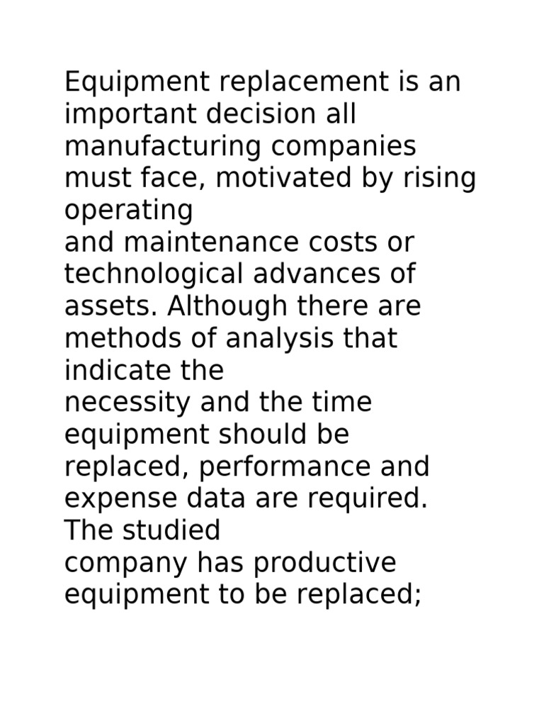 Asset Management for Equipment Replacement | PDF | Reliability ...