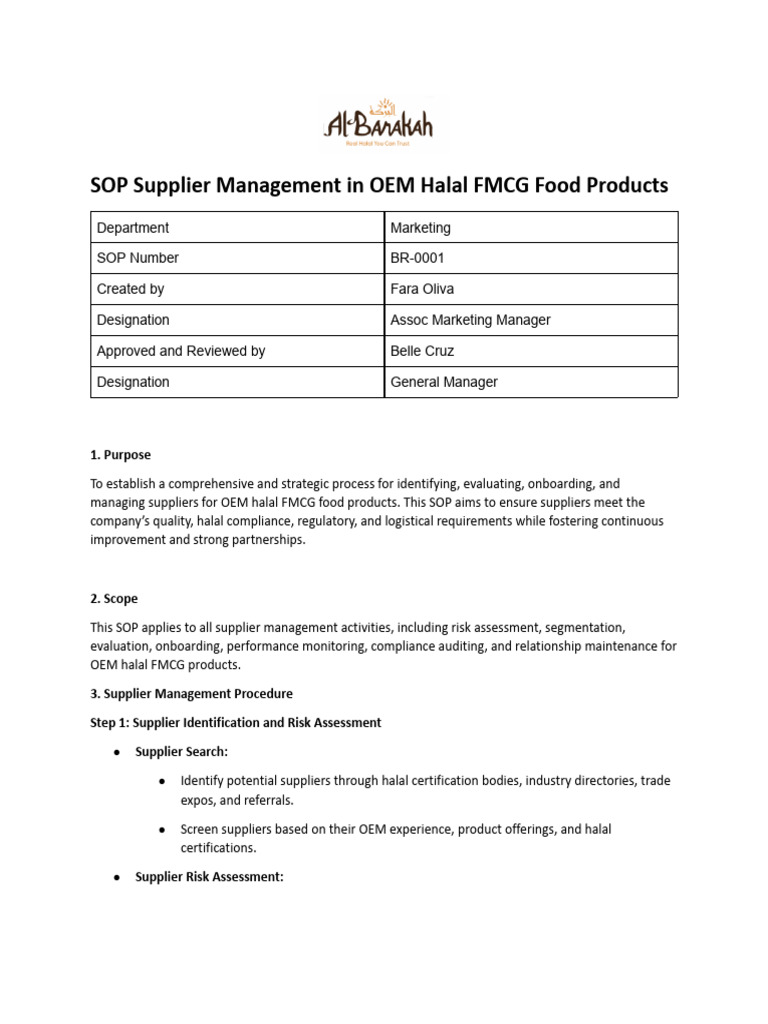 SOP BDM Supplier management.docx | PDF | Regulatory Compliance | Audit