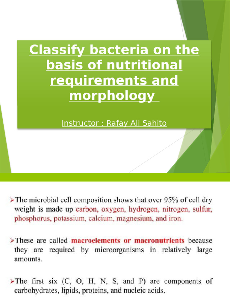 Bacterial Classification by Nutrition Type | PDF | Foods | Bacteria