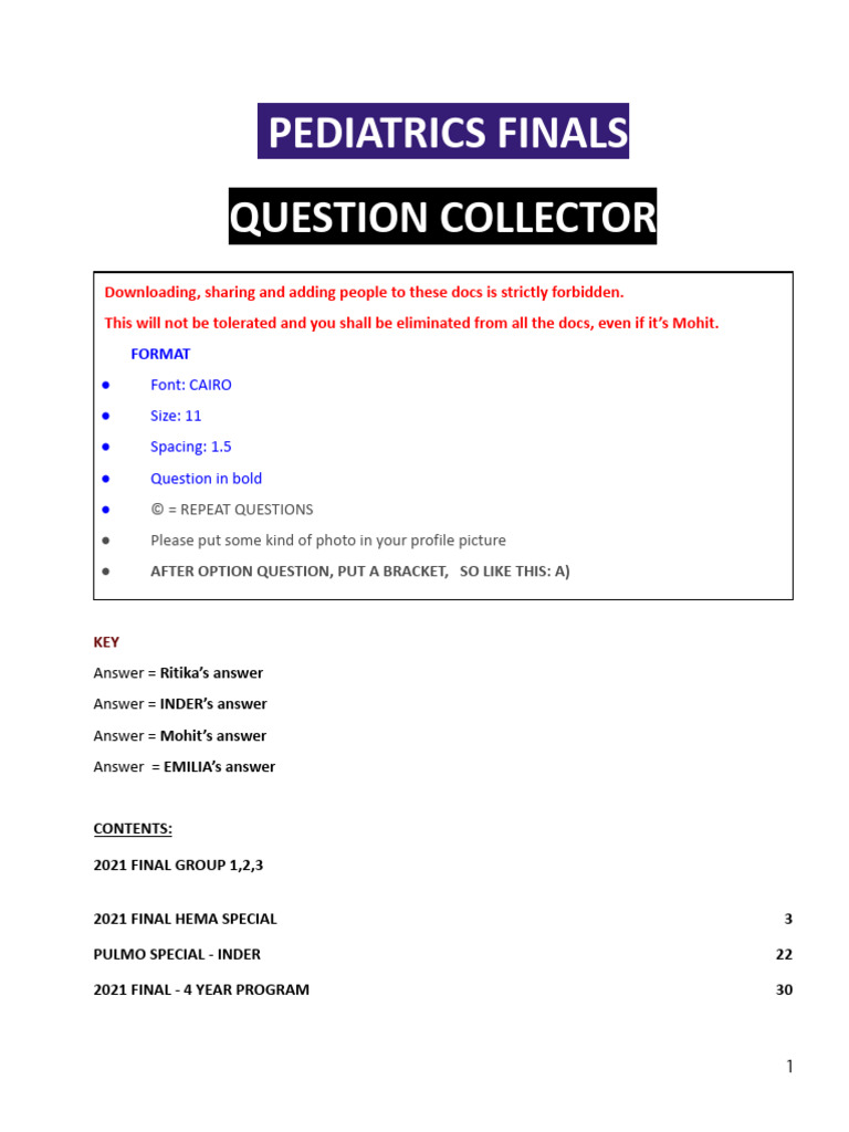 Pediatrics Finals Question Collector | PDF | Lymphoma | Hematopoietic ...