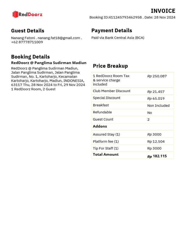 Booking Invoice | PDF