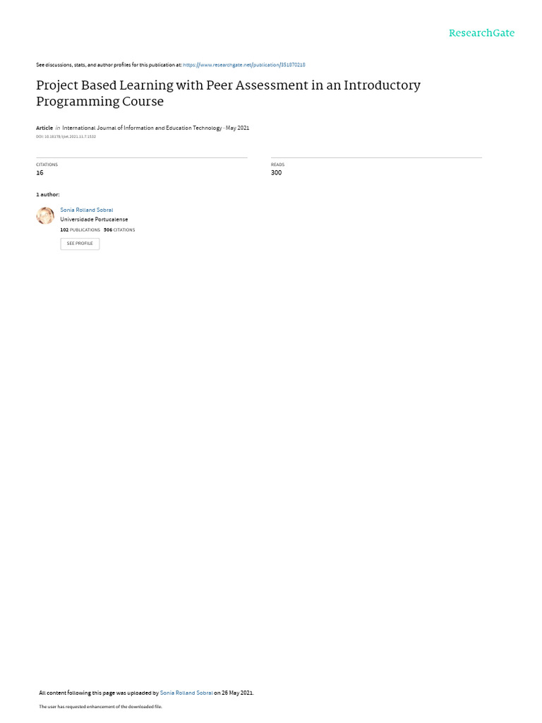 Project Based Learning With Peer Assessment in An Introductory Programming Course | PDF ...