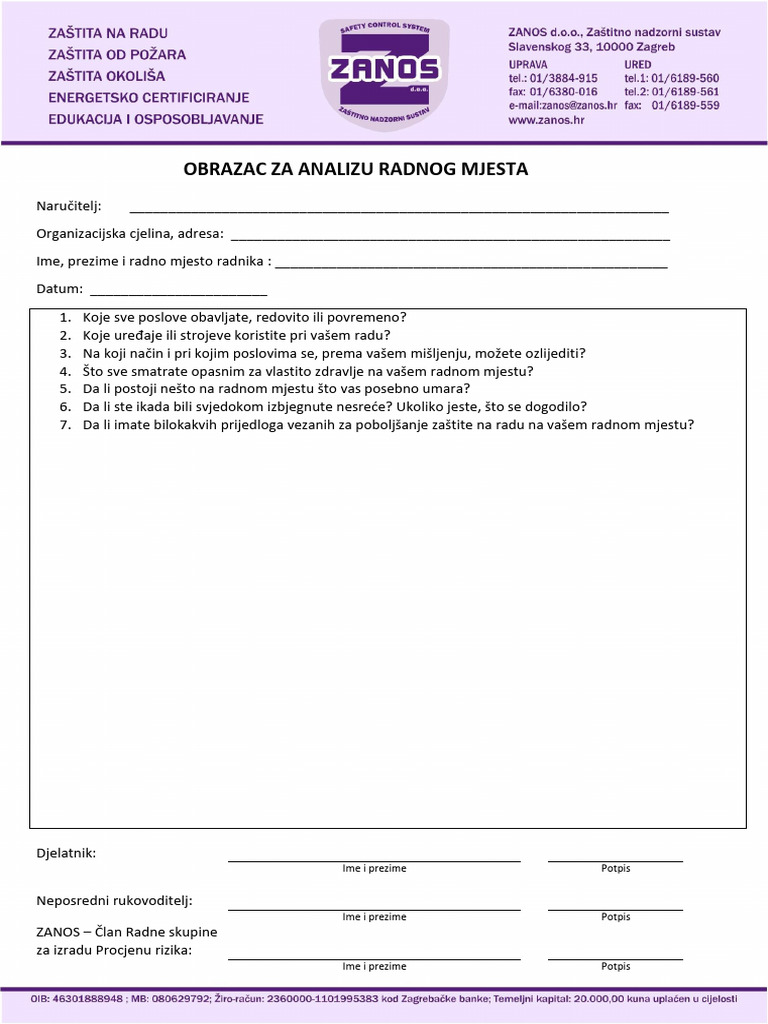 OBRAZAC ANALIZA RM - Sa Pitanjima | PDF