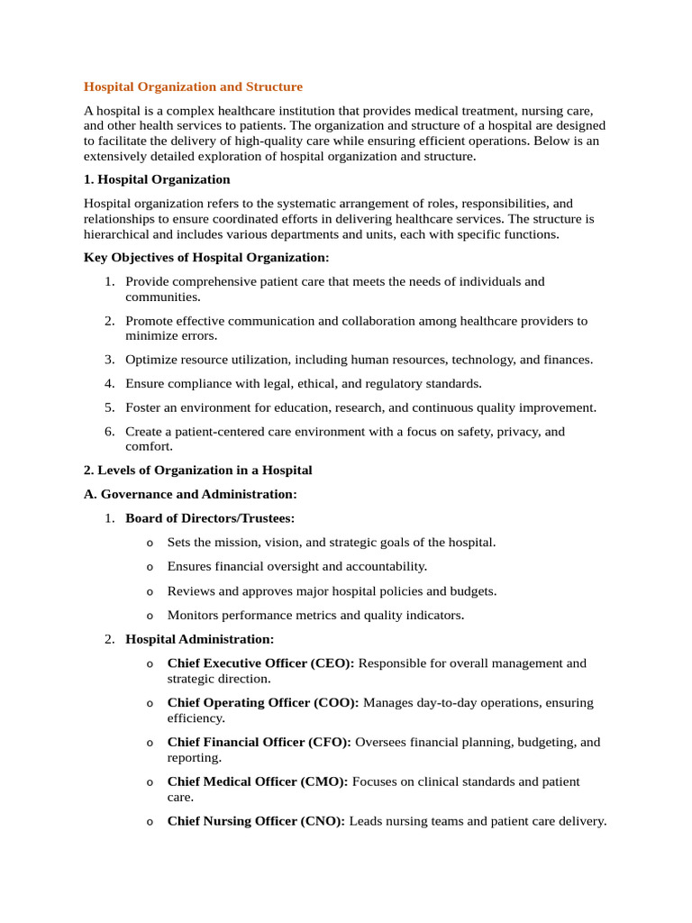 Hospital Organization and Structure Overview | PDF | Hospital ...