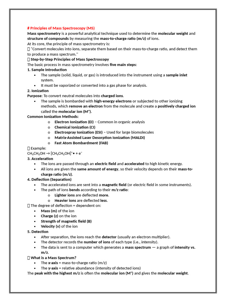 Mass Spectroscopy Unit 1 | PDF | Mass Spectrometry | Ion