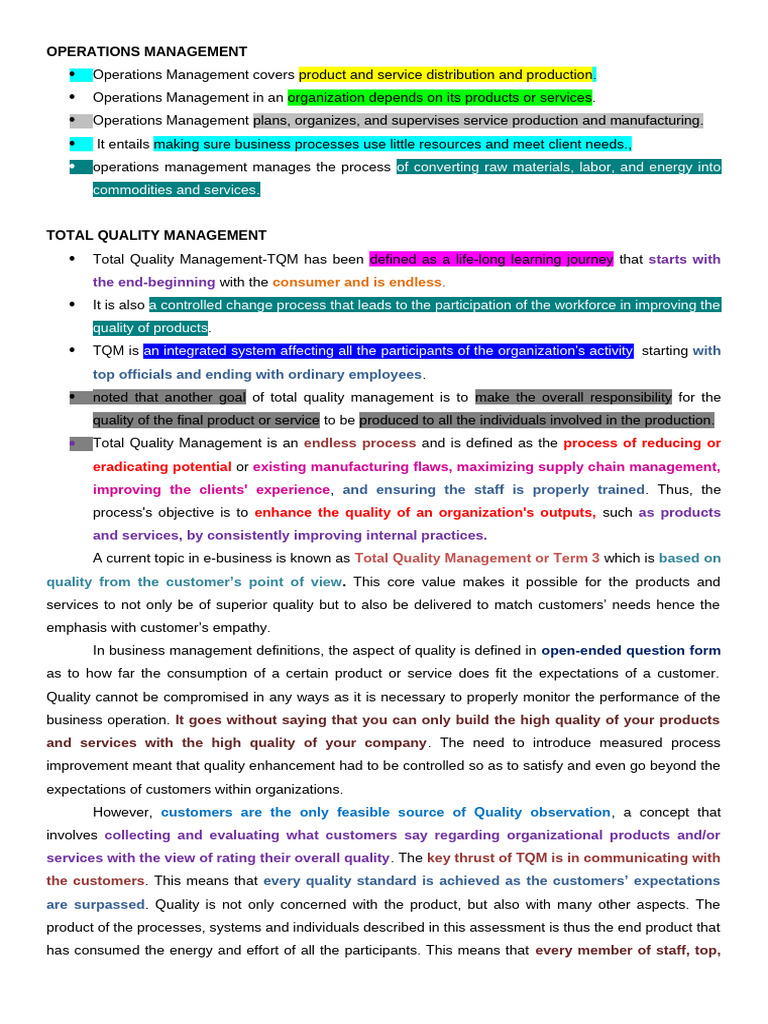 OPERATIONS MANAGEMENT Reviewer Handout 1-3 | PDF | Six Sigma | Quality ...