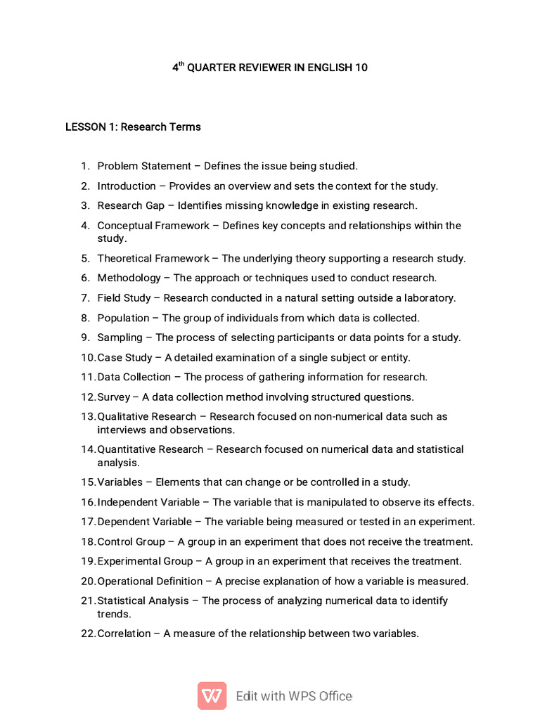 4th-QUARTER-REVIEWER-IN-ENGLISH-10 | PDF | Earth | Methodology