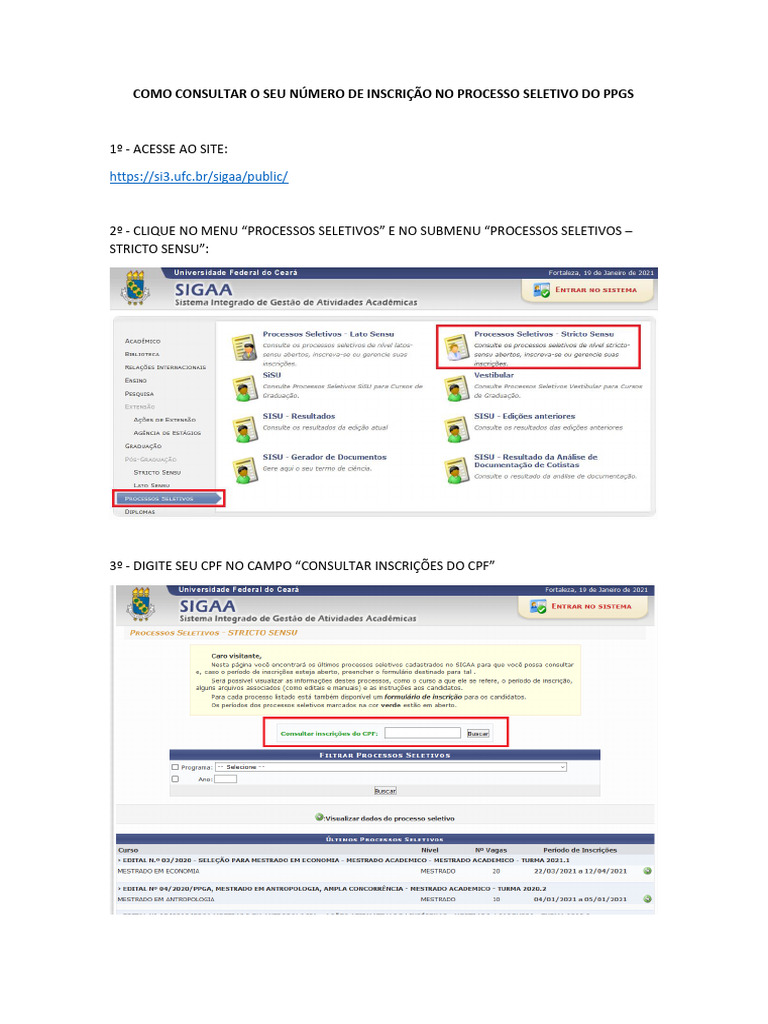 Como Consultar Inscrição PPGS | PDF