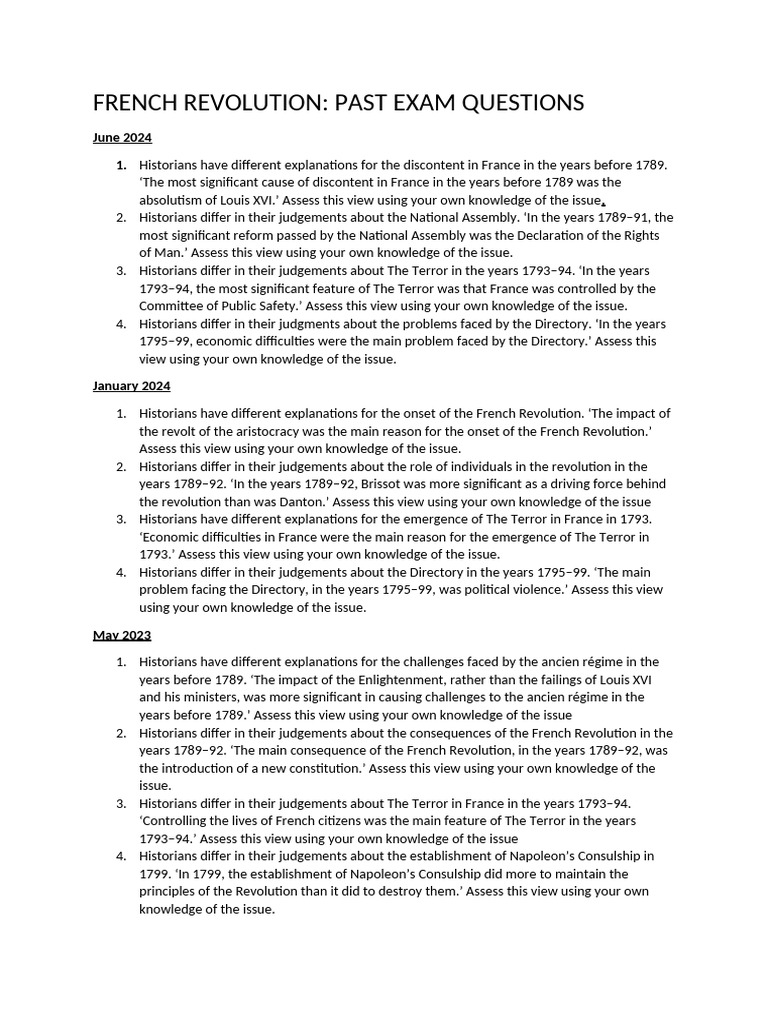 FRENCH REVOLUTIONQuestions 1 | PDF | French Revolution | Reign Of Terror