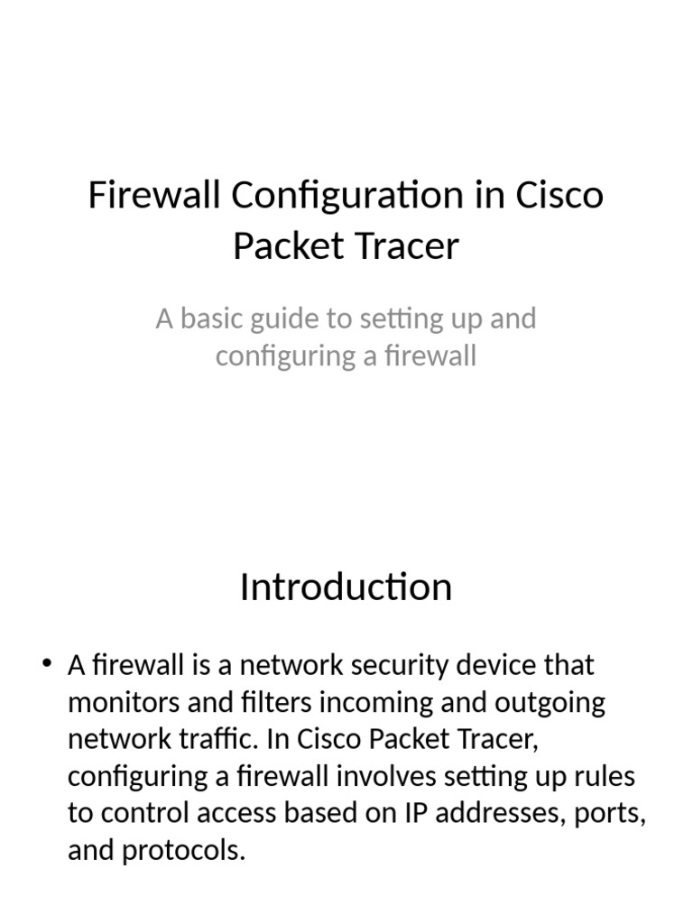 Firewall Configuration Cisco Packet Tracer | PDF