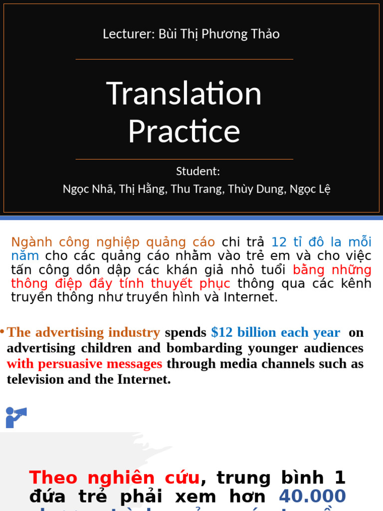 Lecturer: Bùi Thị Phương Thảo: Translation Practice | PDF