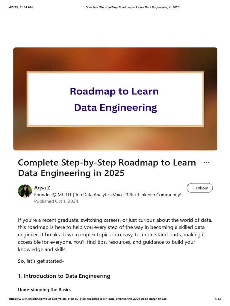 Complete Step-By-Step Roadmap To Learn Data Engineering in 2025 | PDF ...