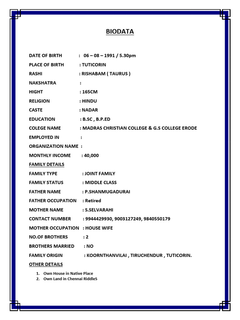 Muthu Biodata | PDF