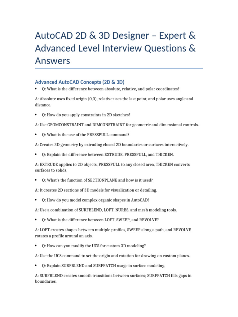 AutoCAD Advanced Interview Questions | PDF | Auto Cad | Computing