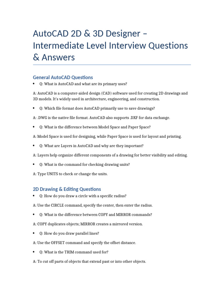 AutoCAD_Intermediate_Interview_Questions | PDF | Auto Cad | Computing