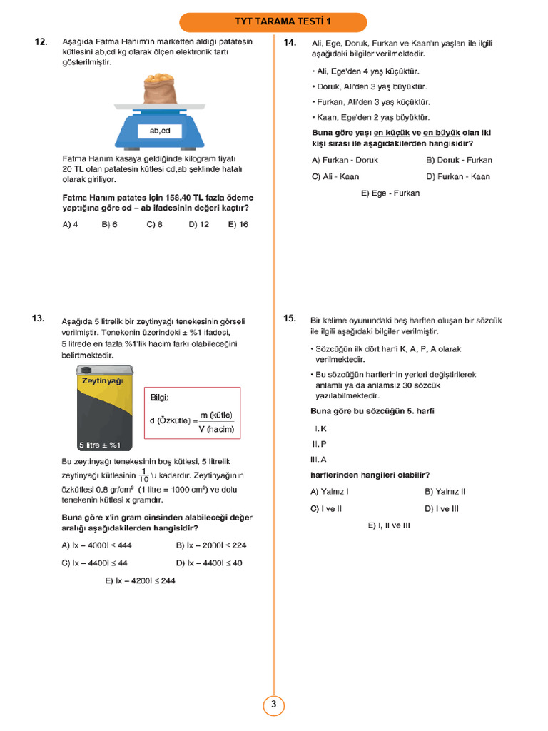 12 Sınıf TYT Tarama 2 | PDF
