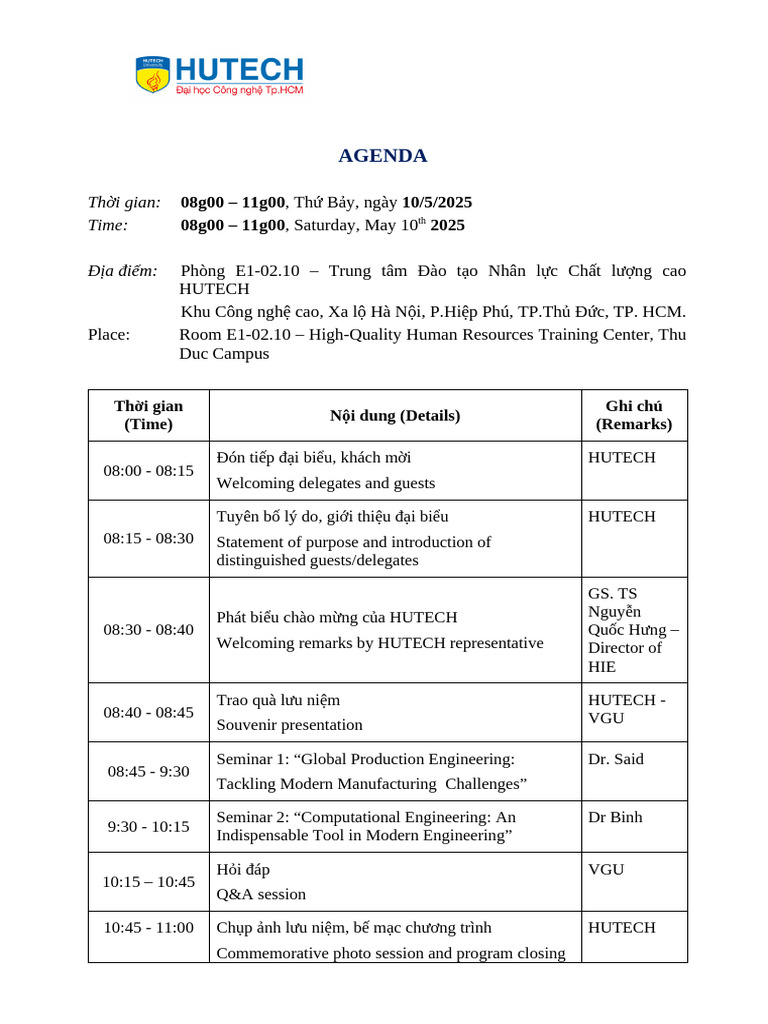 Khung Chương Trình - VGU | PDF