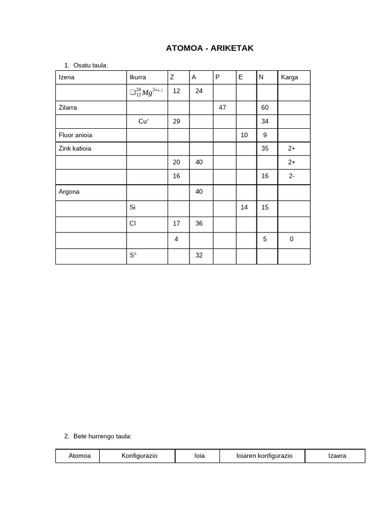 Atomoa - Ariketak | PDF