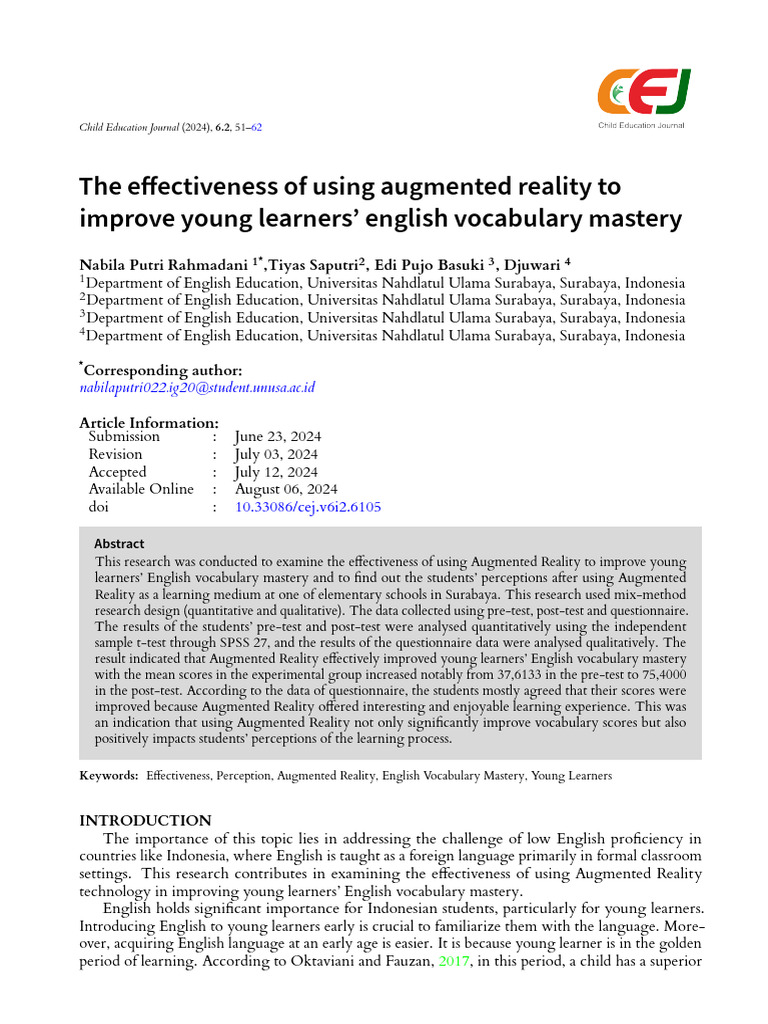 The Effectiveness of Using Augmented Reality To Improve Young Learners ...