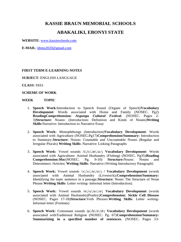 SS 1 1ST Term English Lang. | PDF | Phonetics | Linguistics