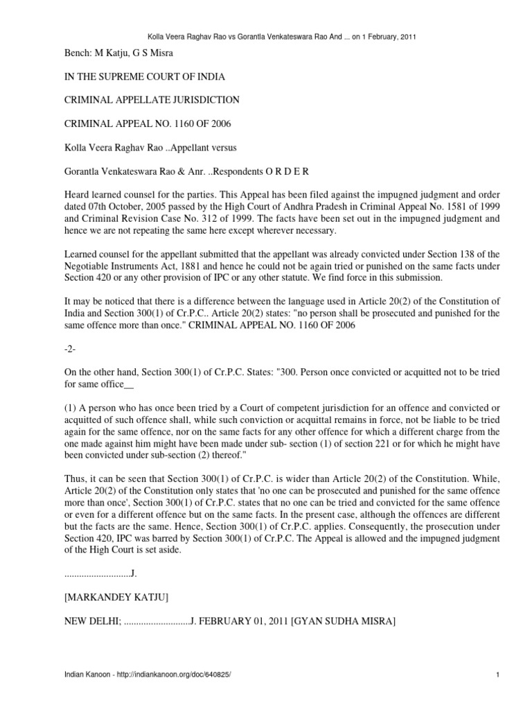 Kolla Veera Raghav Rao Vs Gorantla Venkateswara Rao and ... On 1 ...