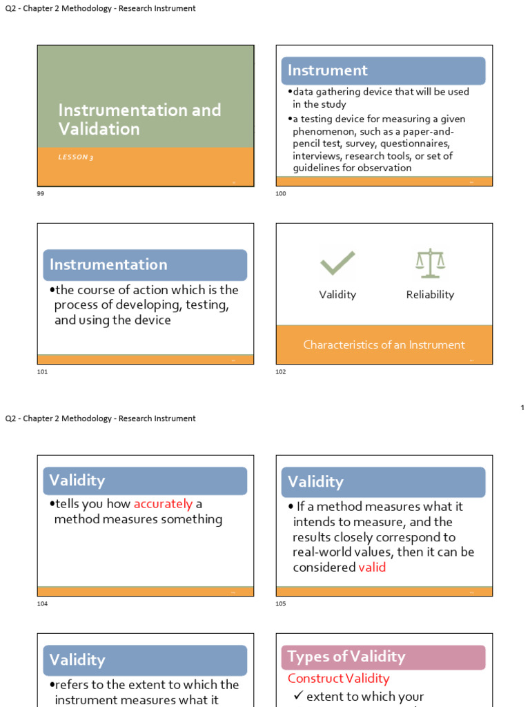 Q2 - Chapter 2 Methodology - 3 Research Instrument | PDF | Validity (Statistics) | Methodology