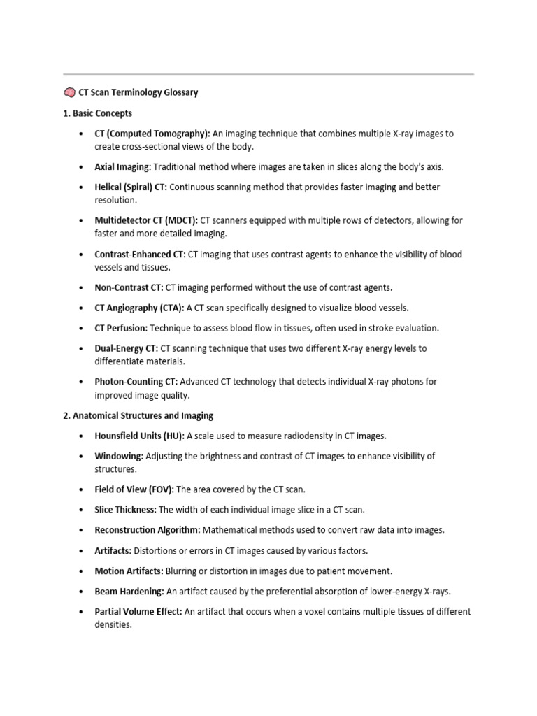 ? CT Scan Terminology Glossary | PDF | Ct Scan | Respiratory Diseases