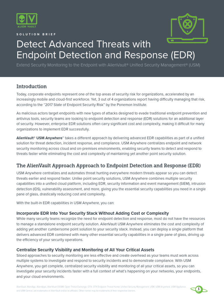 Endpoint Detection And Response Solution Brief | PDF | Computer Security | Security