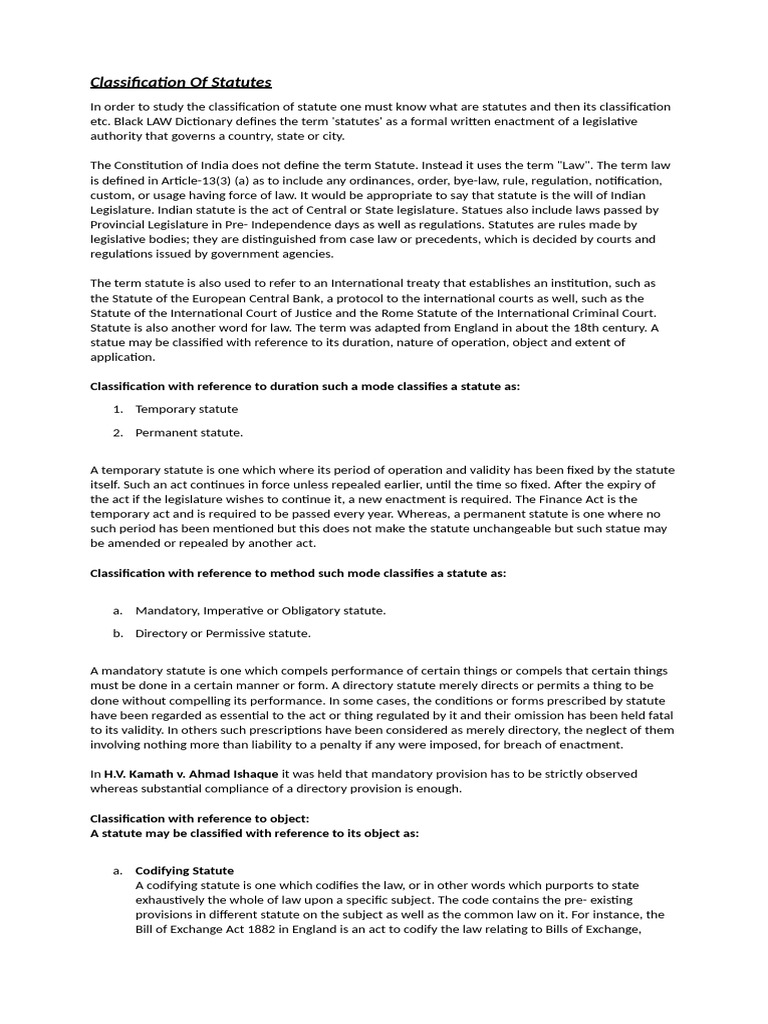 Classification of Statutes | PDF | Common Law | Statute