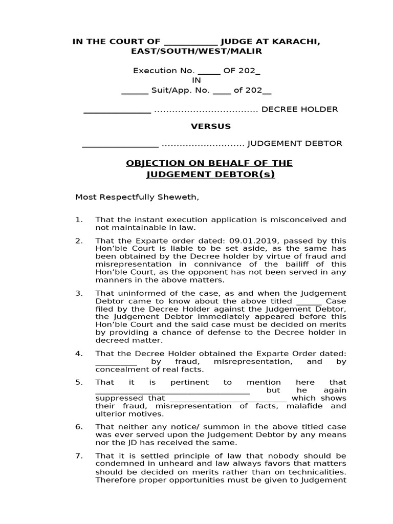 Execution Application Objection 1 1 1 1 | PDF | Judgment (Law) | Legal ...