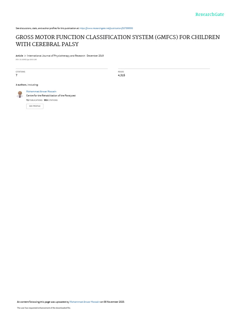 Gross Motor Function Classification System Gmfcs F Pdf Cerebral Palsy Physical Therapy
