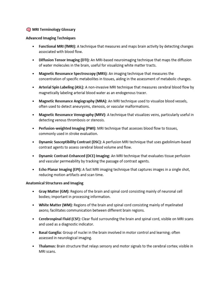 ? MRI Terminology Glossary | PDF | Brainstem | Magnetic Resonance Imaging