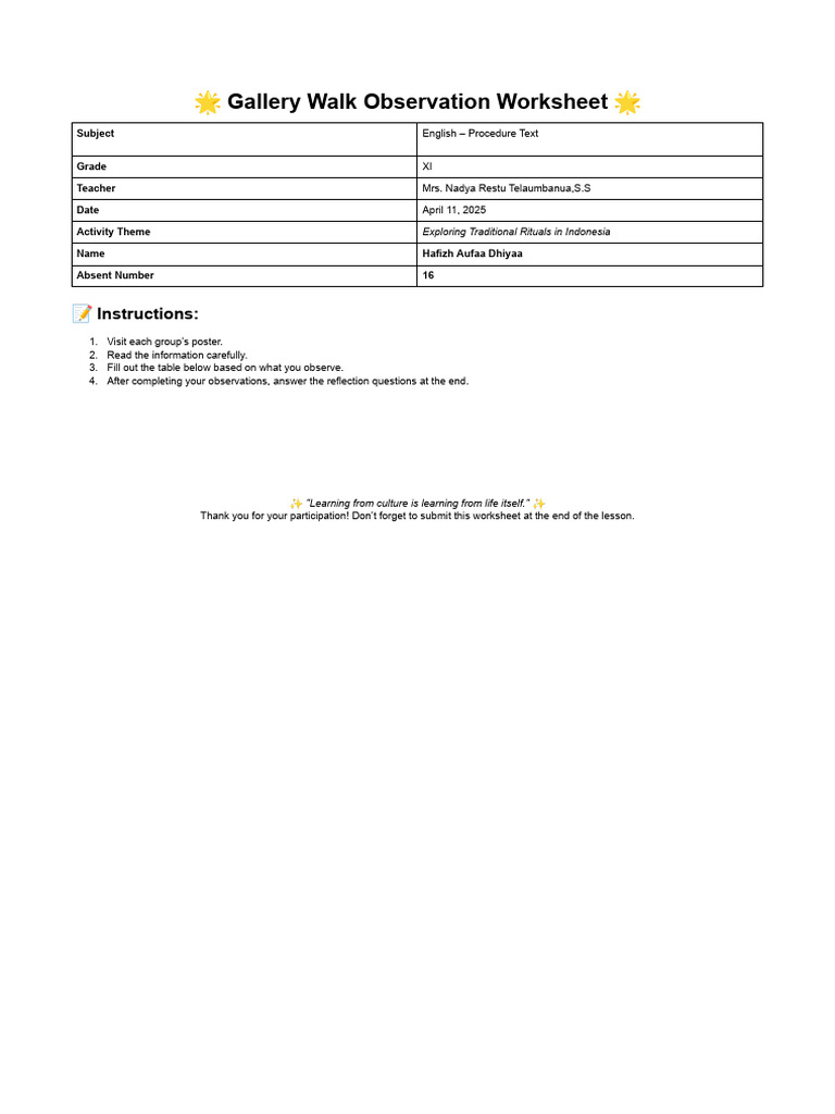 Worksheet Gallery Walk - Procedure Text | PDF | Rituals