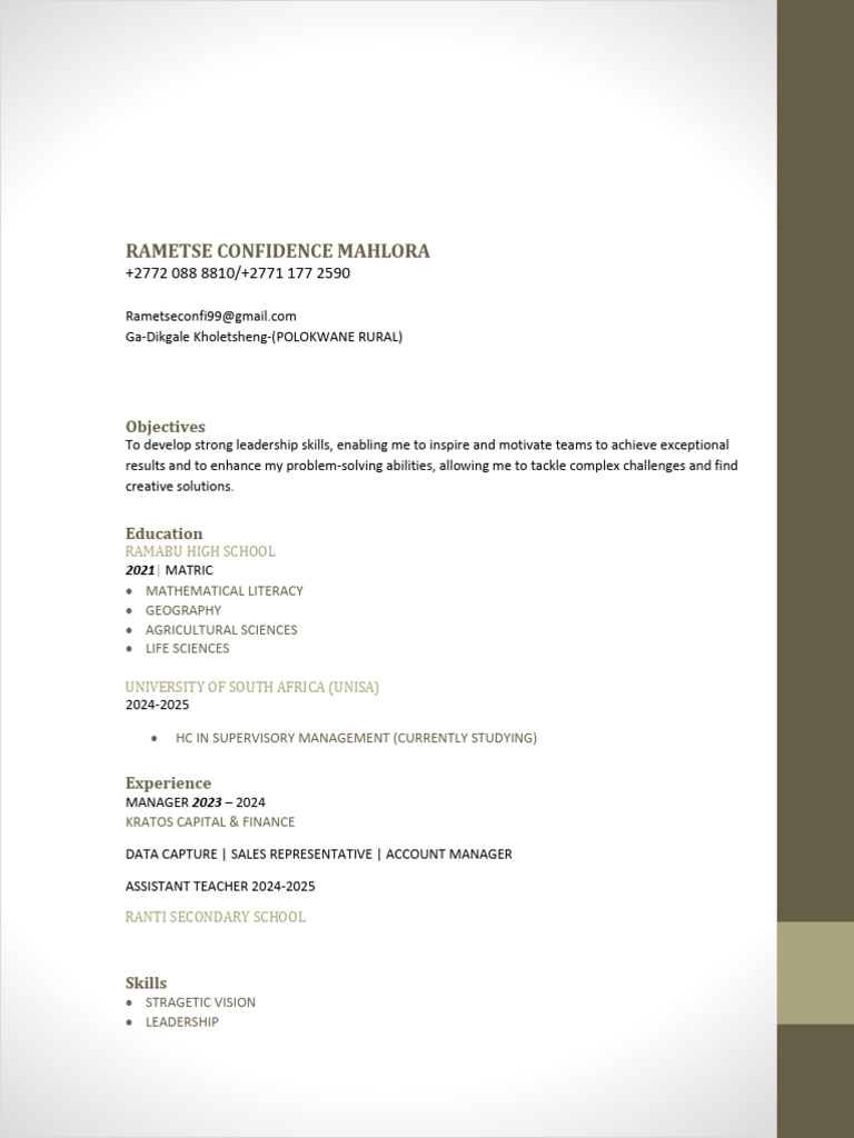 Rametse Confidence Mahlora | PDF