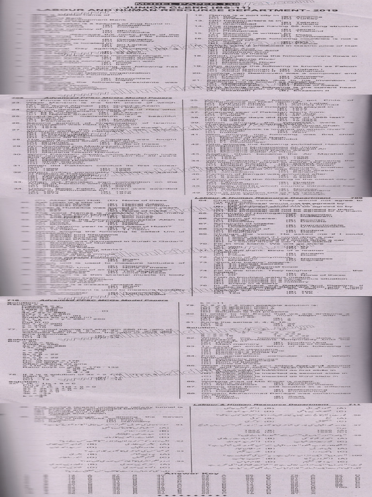 Past Paper 2019 PPSC Labour & Human Resource Department Junior Clerk BS ...