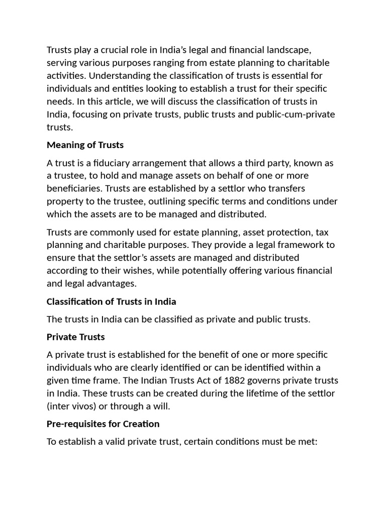 Trusts Play A Crucial Role in India | PDF | Estate Planning | Common Law