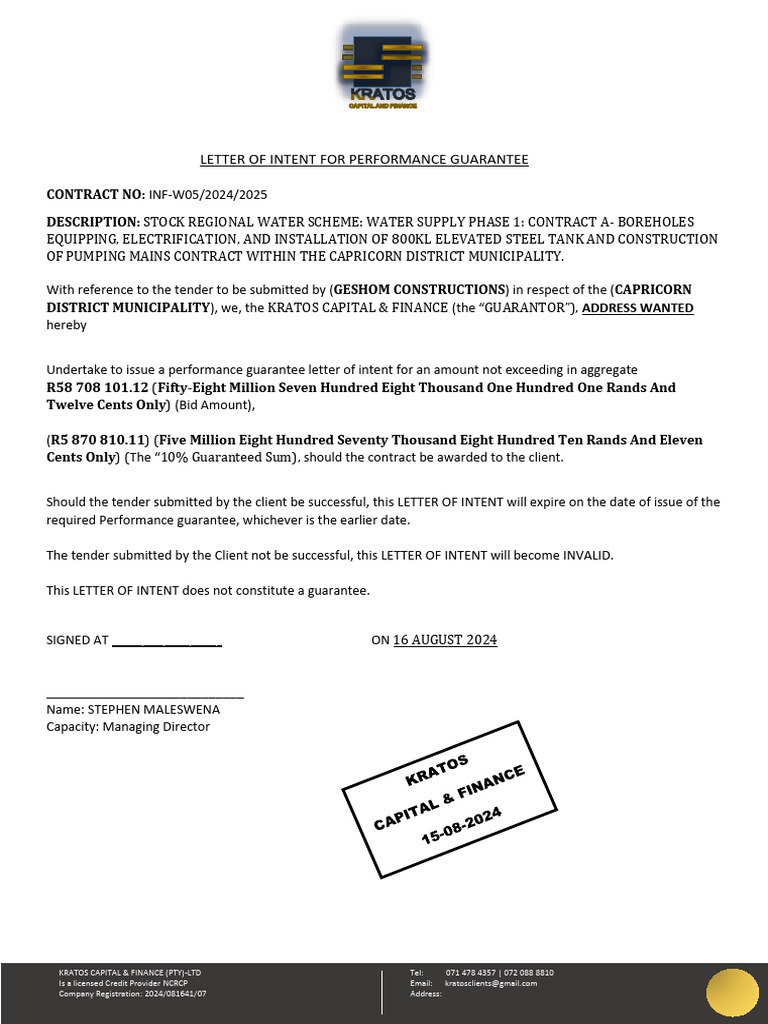 KCF - Letter of Intent | PDF